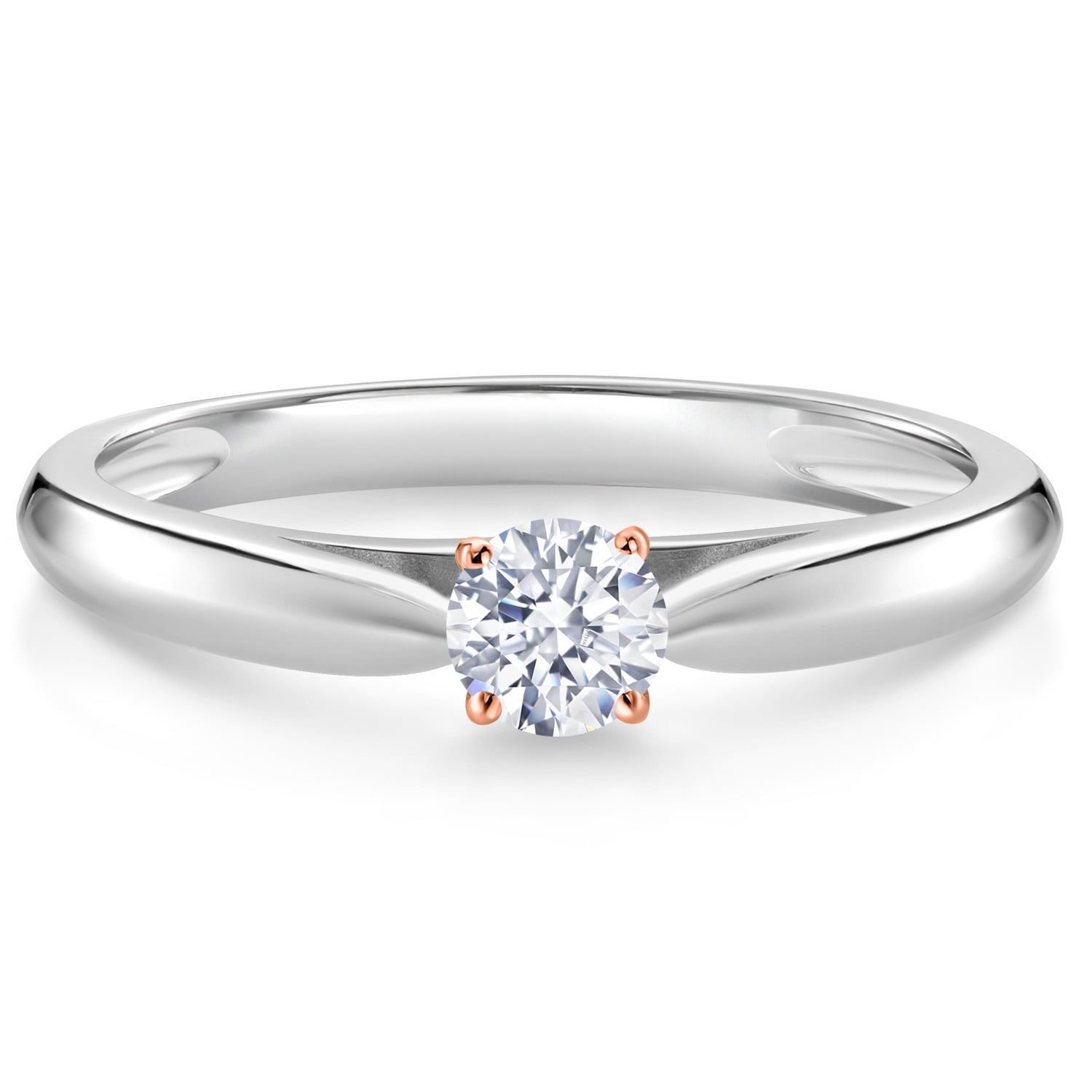 Gem Stone King 925 Silver and 10K Rose Gold White Zirconia Solitaire ...