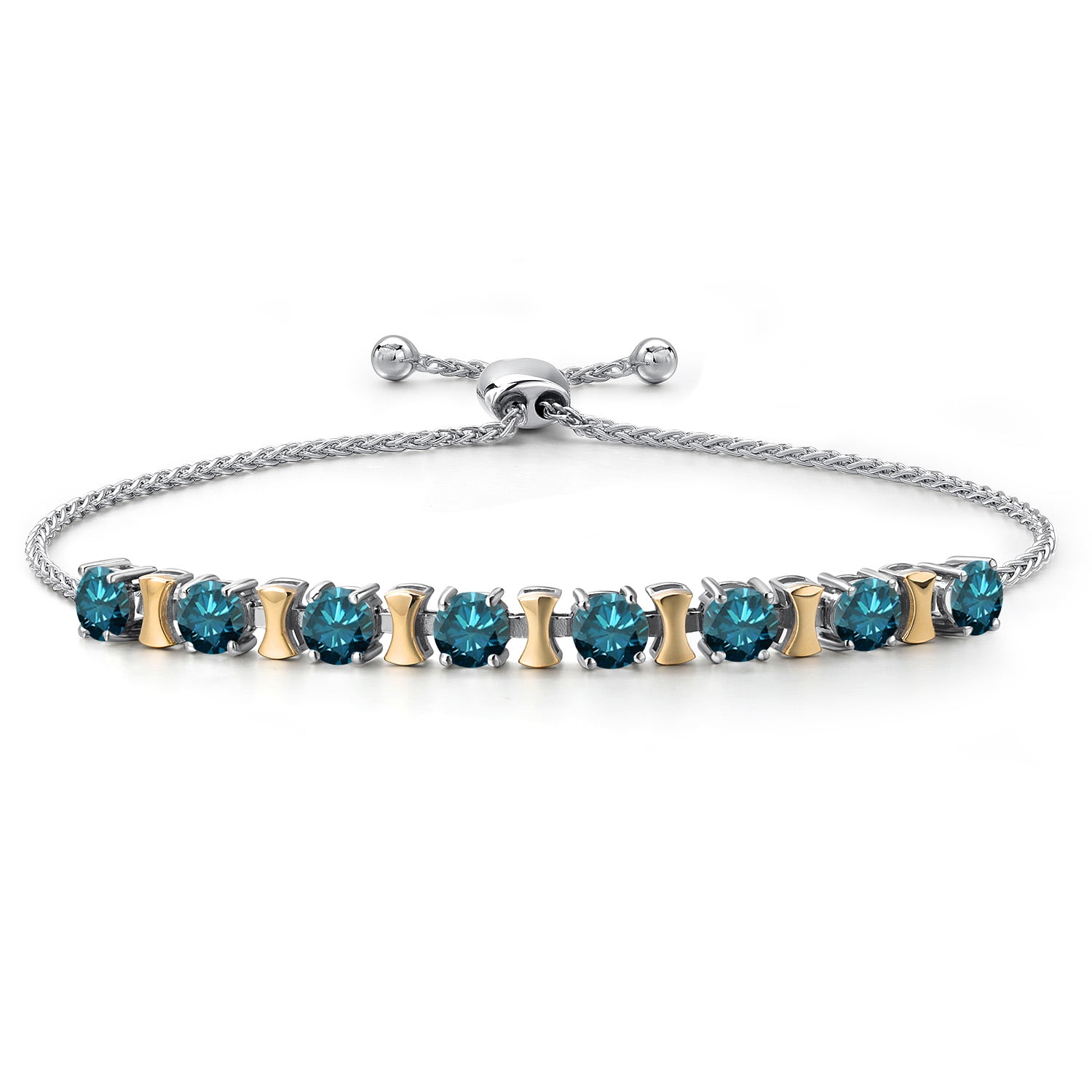 Gem Stone King 925 Silver and 10K Yellow Gold Blue Diamond Bracelet for ...