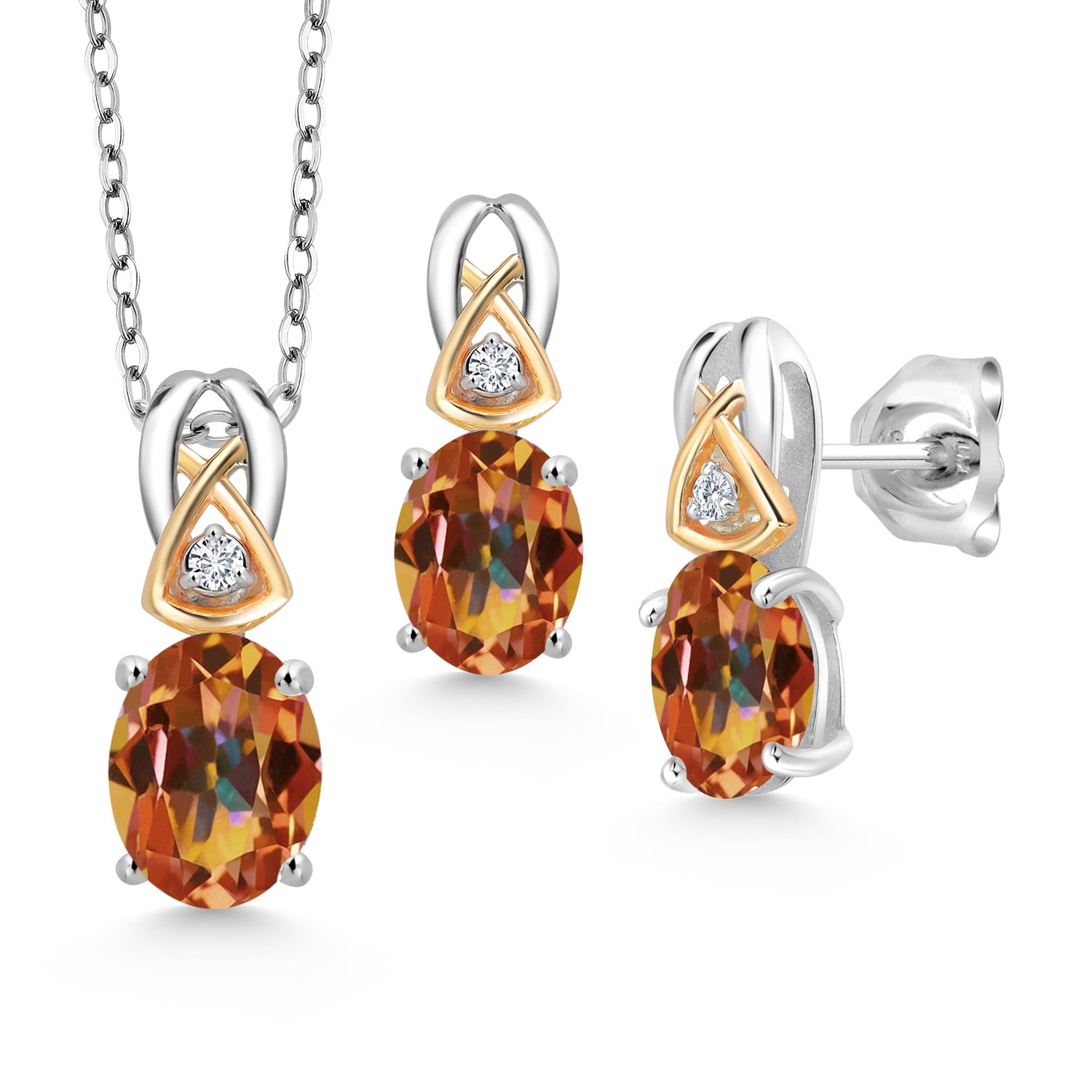 Gem Stone King 925 Silver and 10K Yellow Gold Ecstasy Mystic Topaz ...
