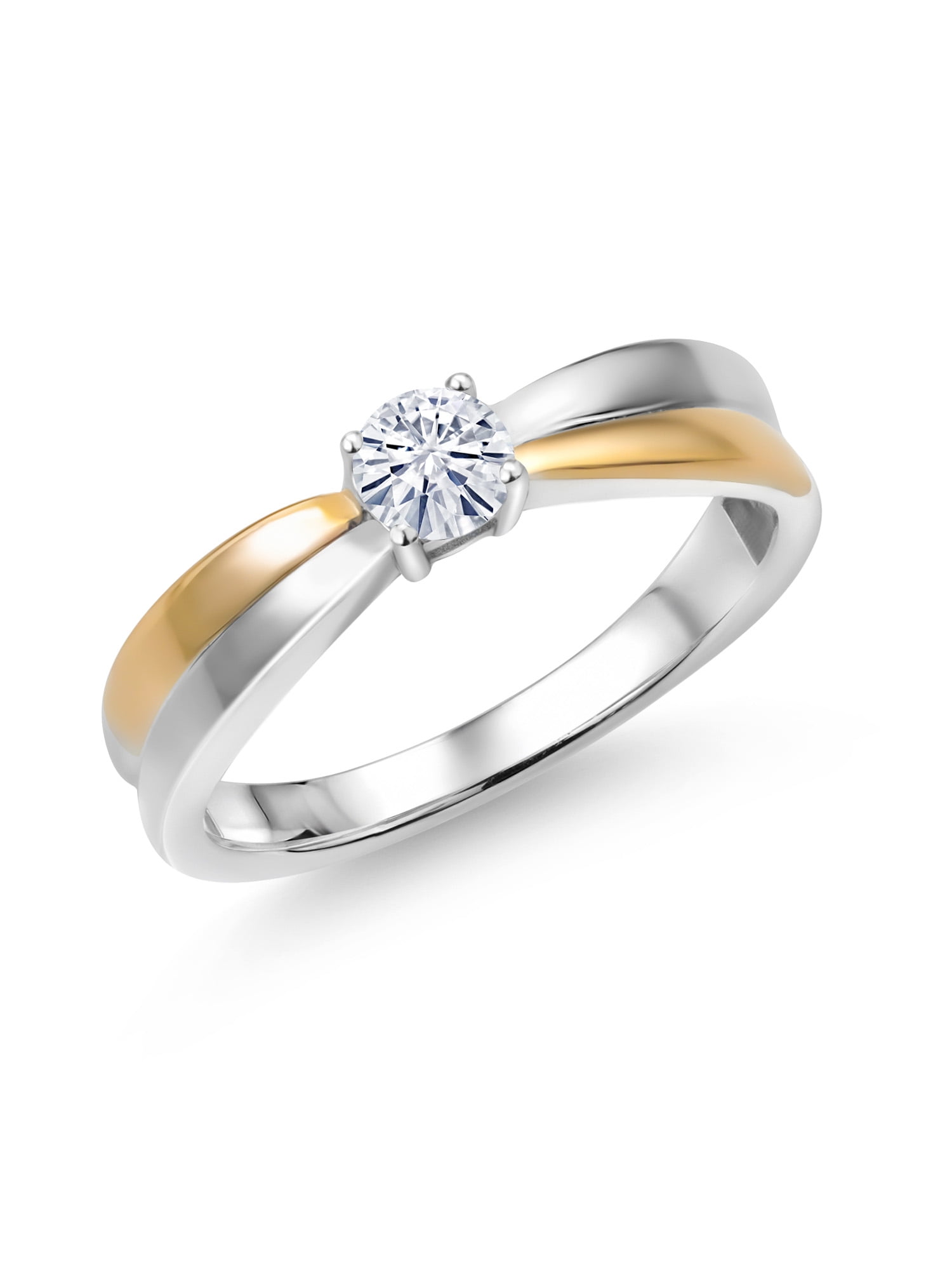 Gem Stone King 925 Silver and 10K Yellow Gold Solitaire Ring Set with ...