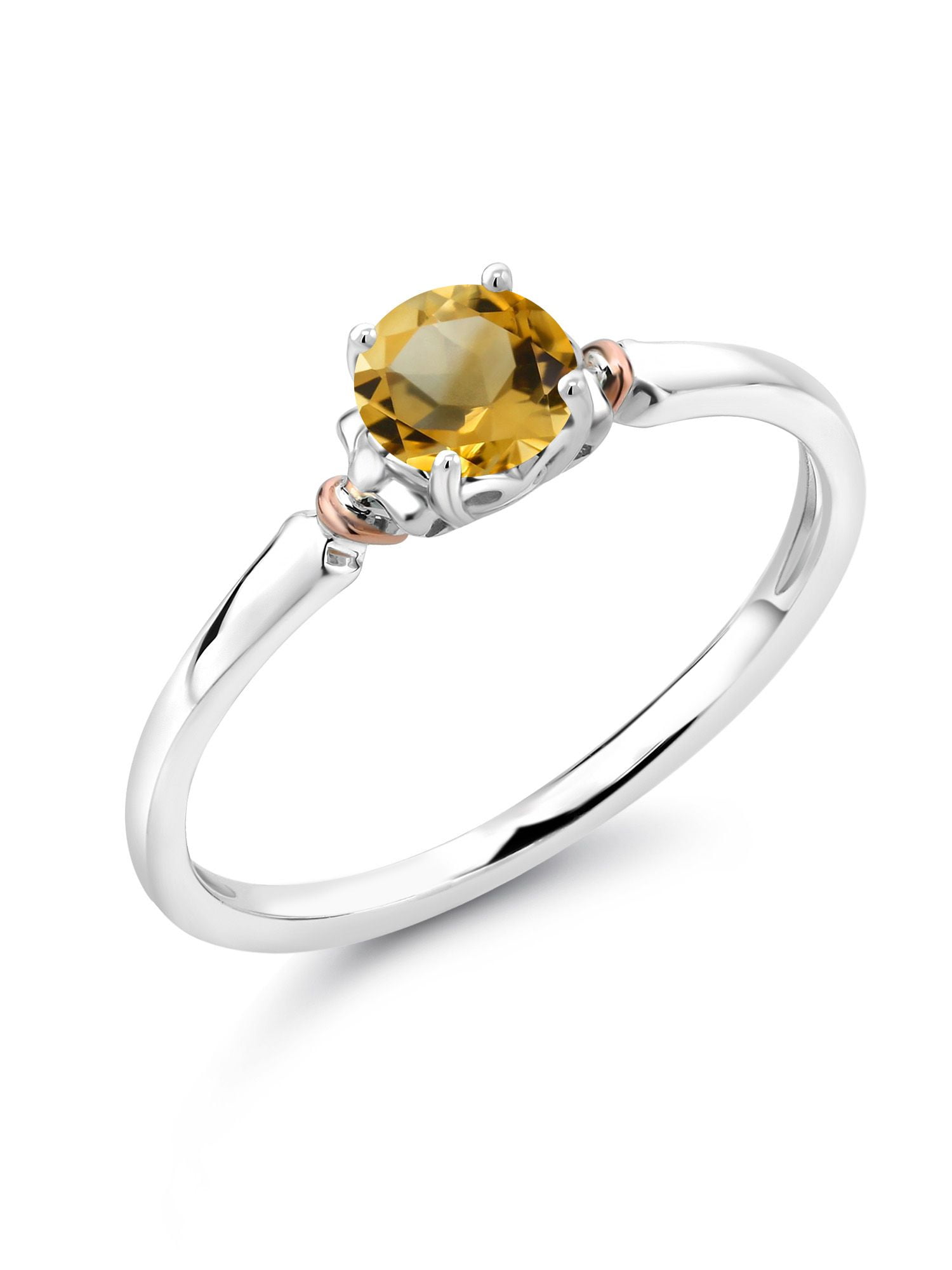 Gem Stone King 925 Sterling Silver and 10K Rose Gold Yellow Citrine ...