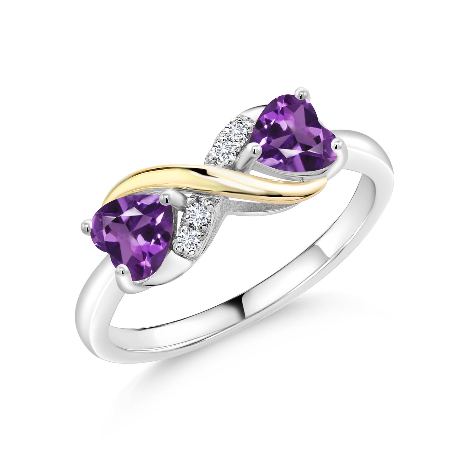 Gem Stone King 925 Sterling Silver and 10K Yellow Gold Heart Shape ...