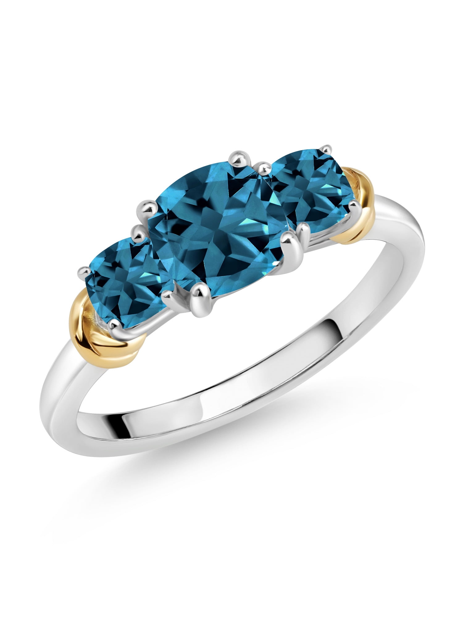 Gem Stone King 925 Sterling Silver and 10K Yellow Gold London Blue ...