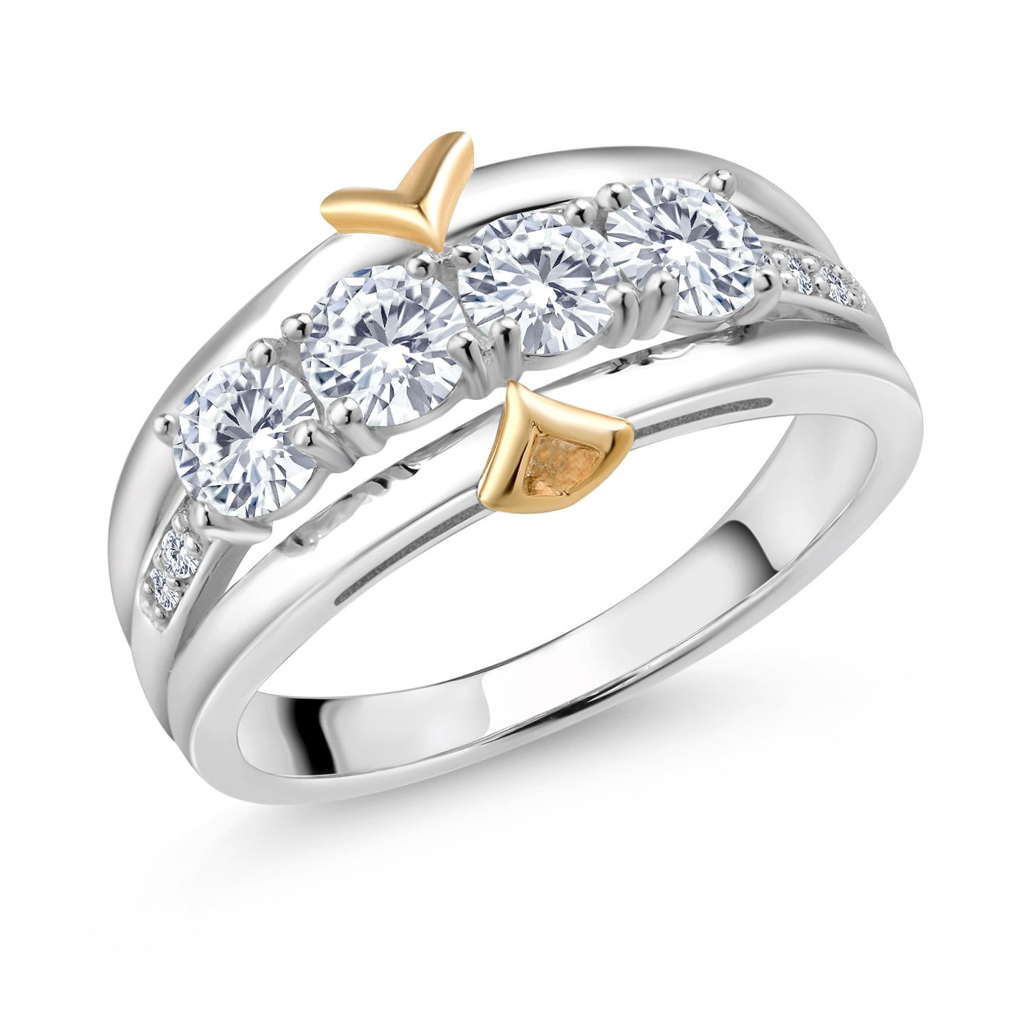 Gem Stone King 925 Sterling Silver and 10K Yellow Gold Moissanite and ...