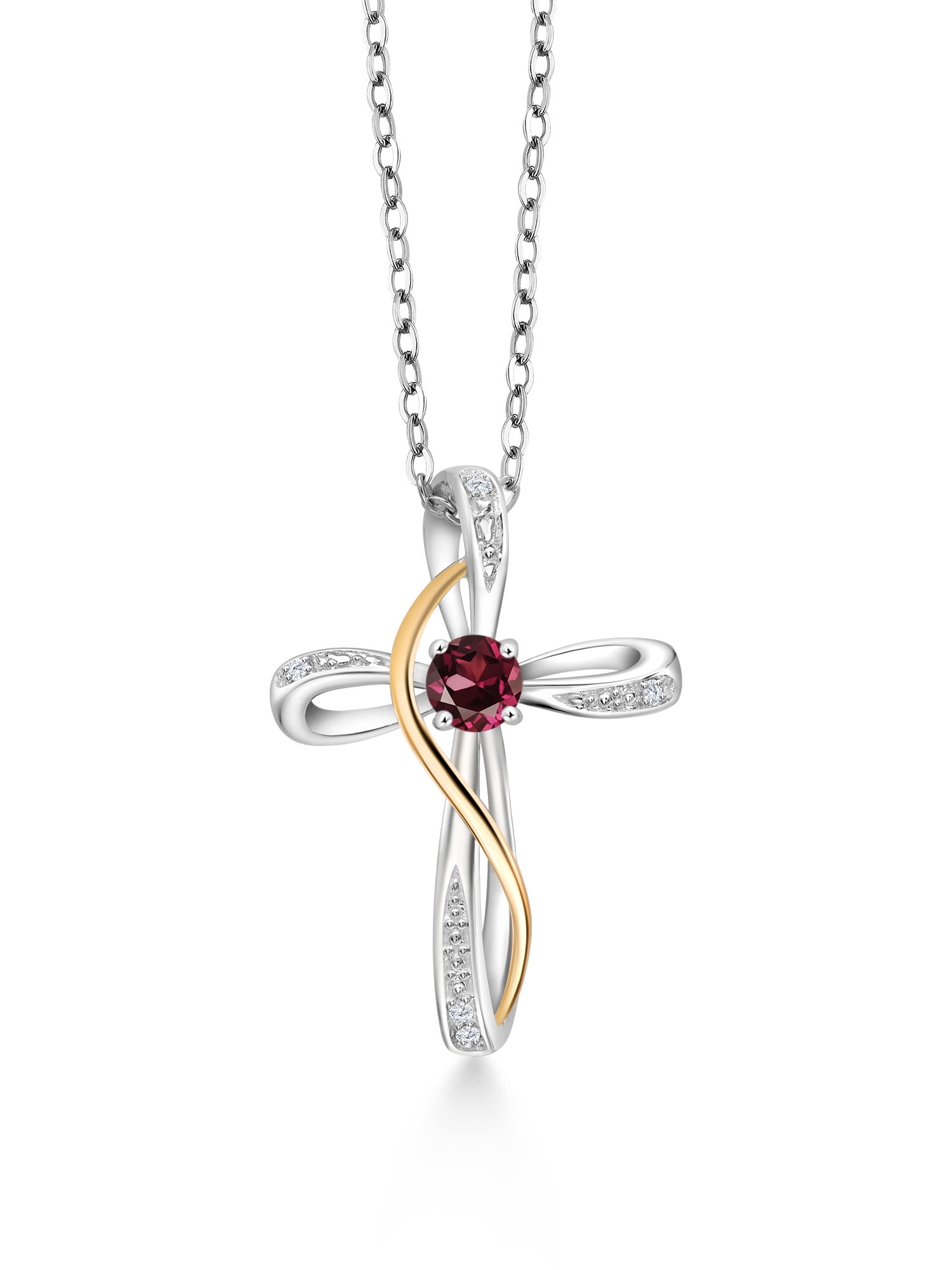 Gem Stone King 925 Sterling Silver and 10K Yellow Gold Red Rhodolite ...