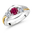 Gem Stone King 925 Sterling Silver and 10K Yellow Gold Round Red ...