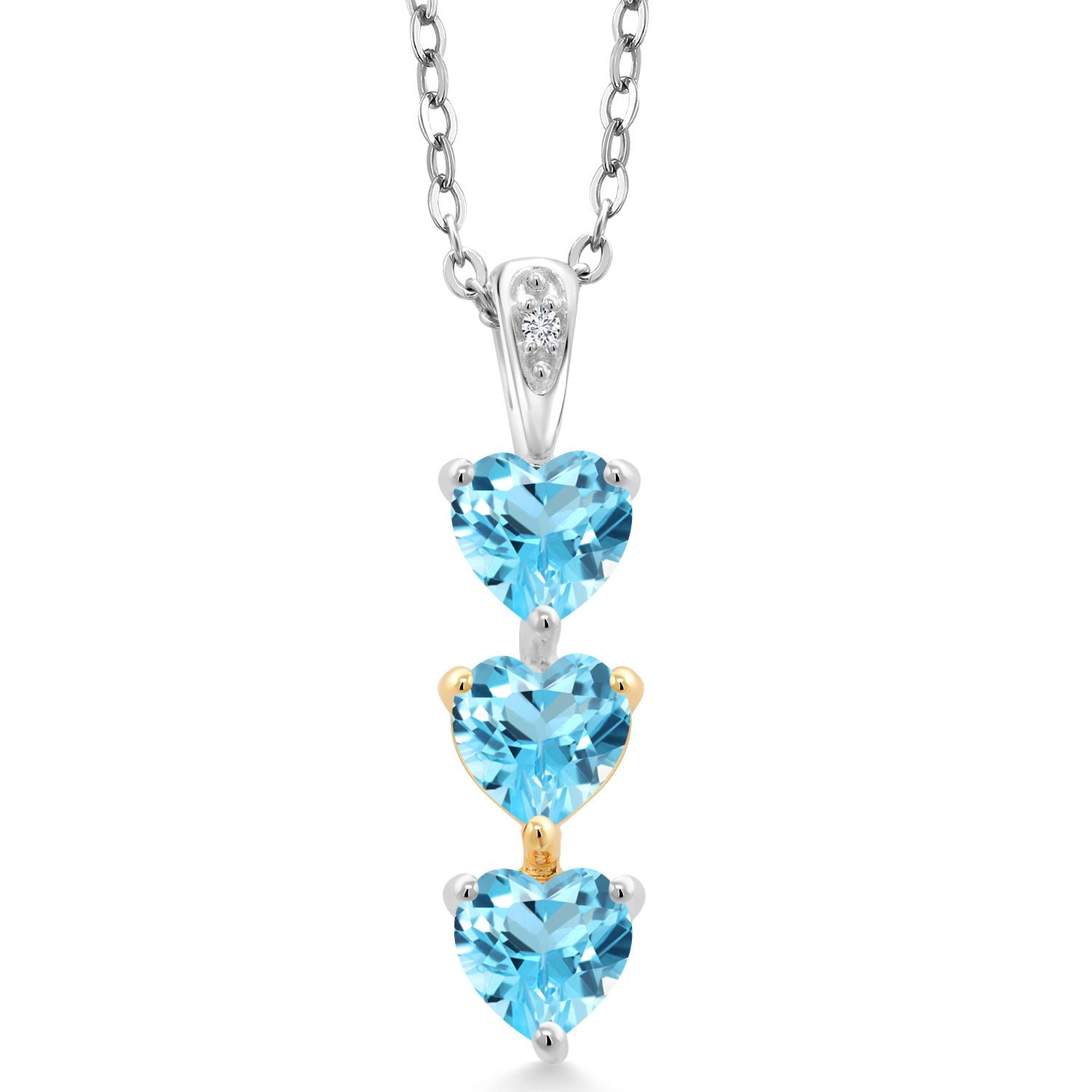 Gem Stone King 925 Sterling Silver and 10K Yellow Gold Swiss Blue Topaz and White Lab Grown ...