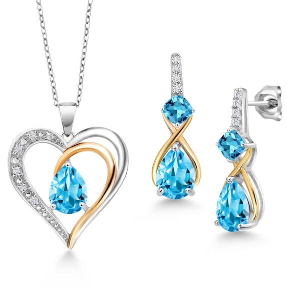 Gem Stone King 925 Sterling Silver and 10K Yellow Gold Swiss Blue Topaz ...