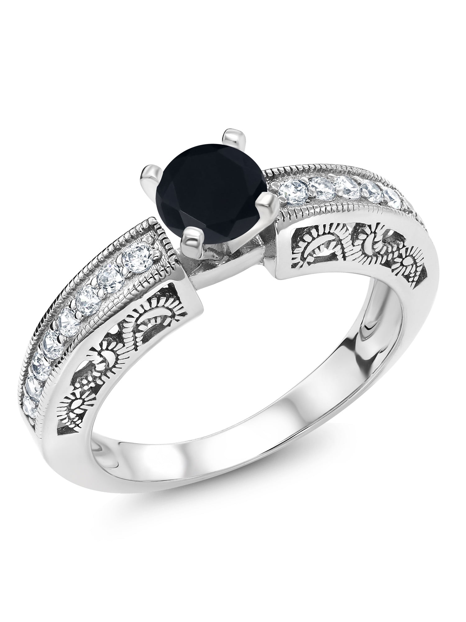 Gem Stone King 925 Sterling Silver Black Onyx Engagement Filigree Ring ...