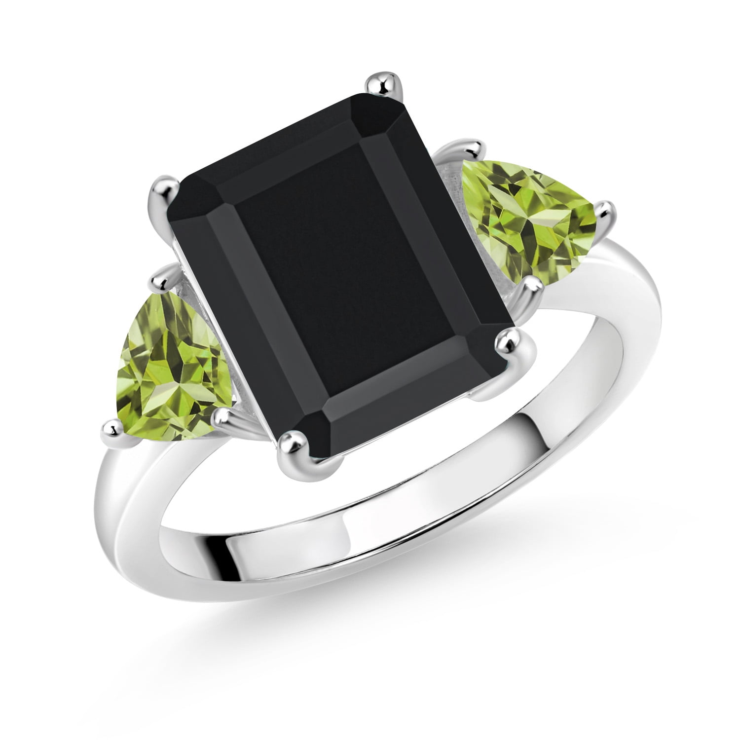 Gem Stone King 925 Sterling Silver Black Onyx and Green Peridot 3 Stone ...