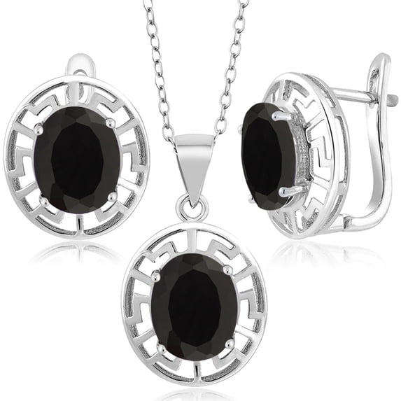 Gem Stone King 925 Sterling Silver Black Onyx Pendant and Earrings ...