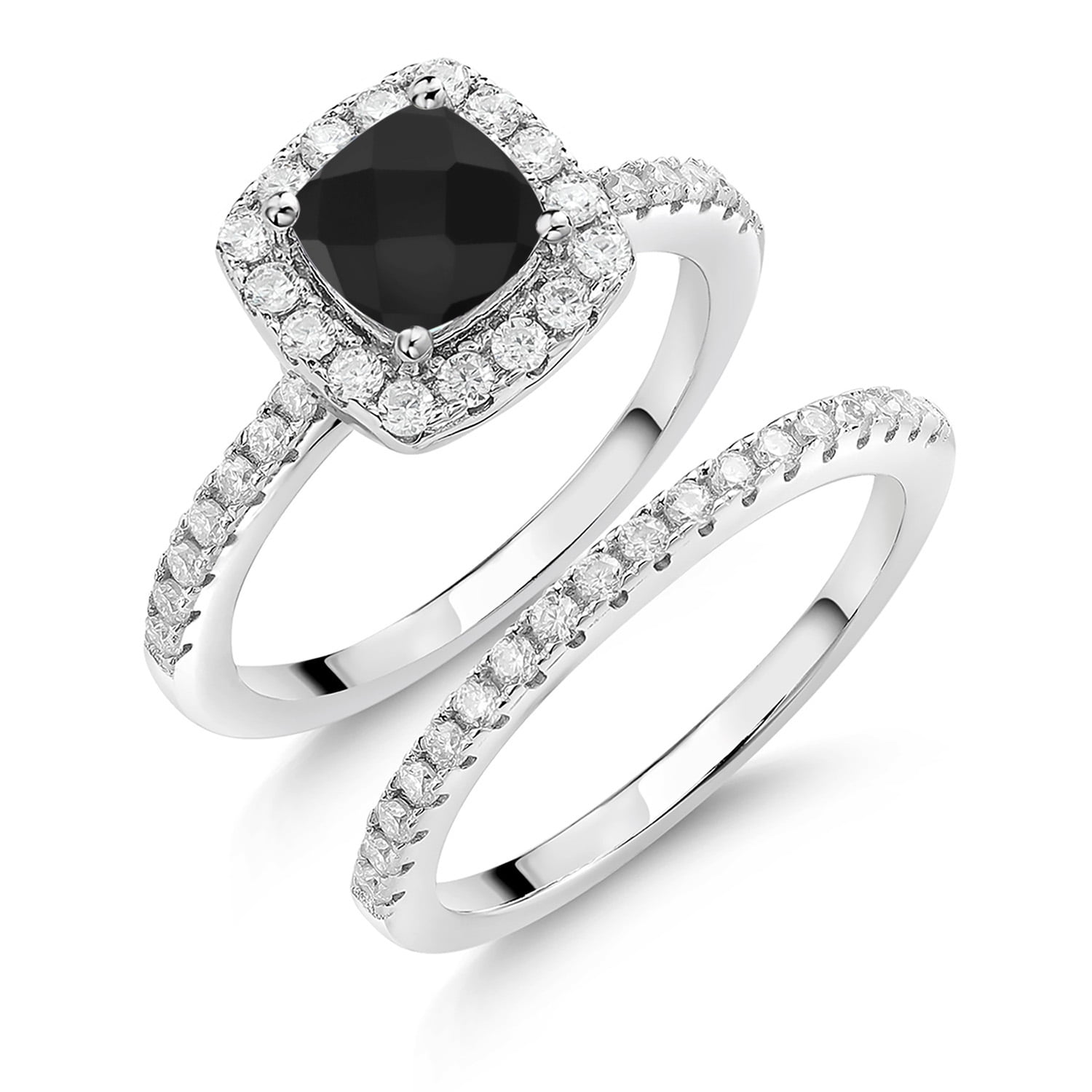 Gem Stone King 925 Sterling Silver Black Onyx and White Moissanite ...