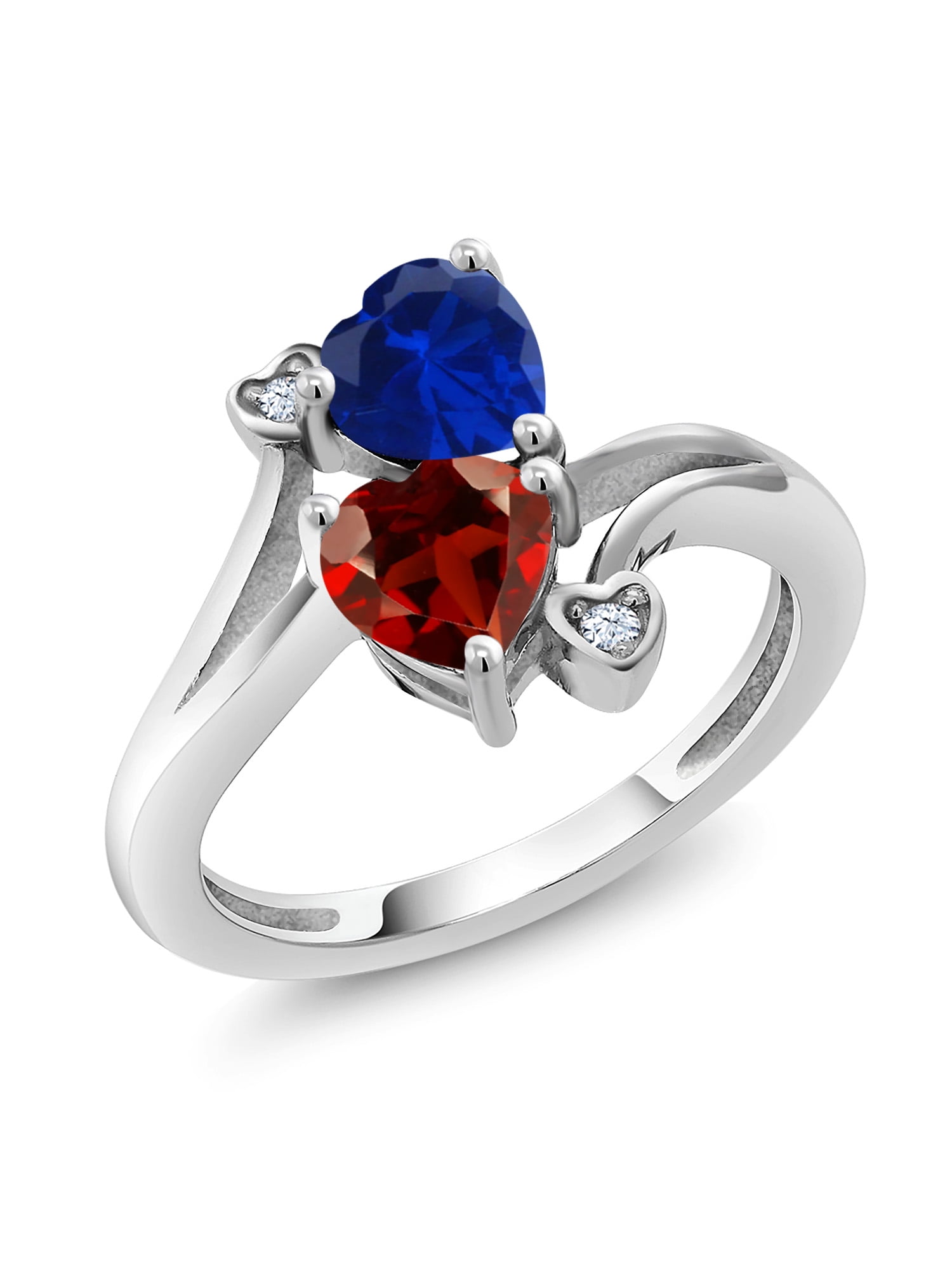 Gem Stone King 925 Sterling Silver Blue Created Sapphire Red Garnet ...