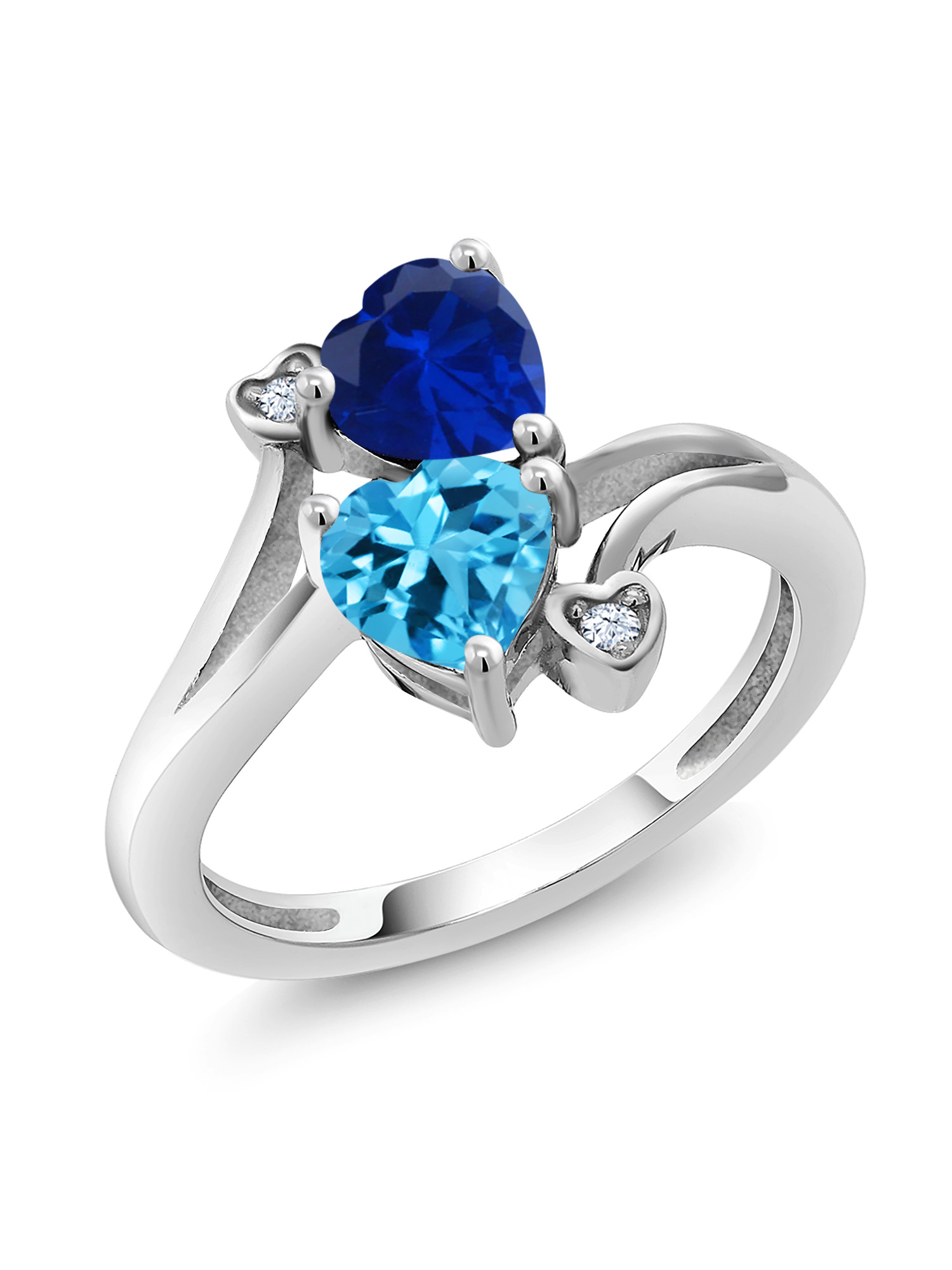 Gem Stone King 925 Sterling Silver Blue Created Sapphire Swiss Blue Topaz Ring For Women (1.78 ...