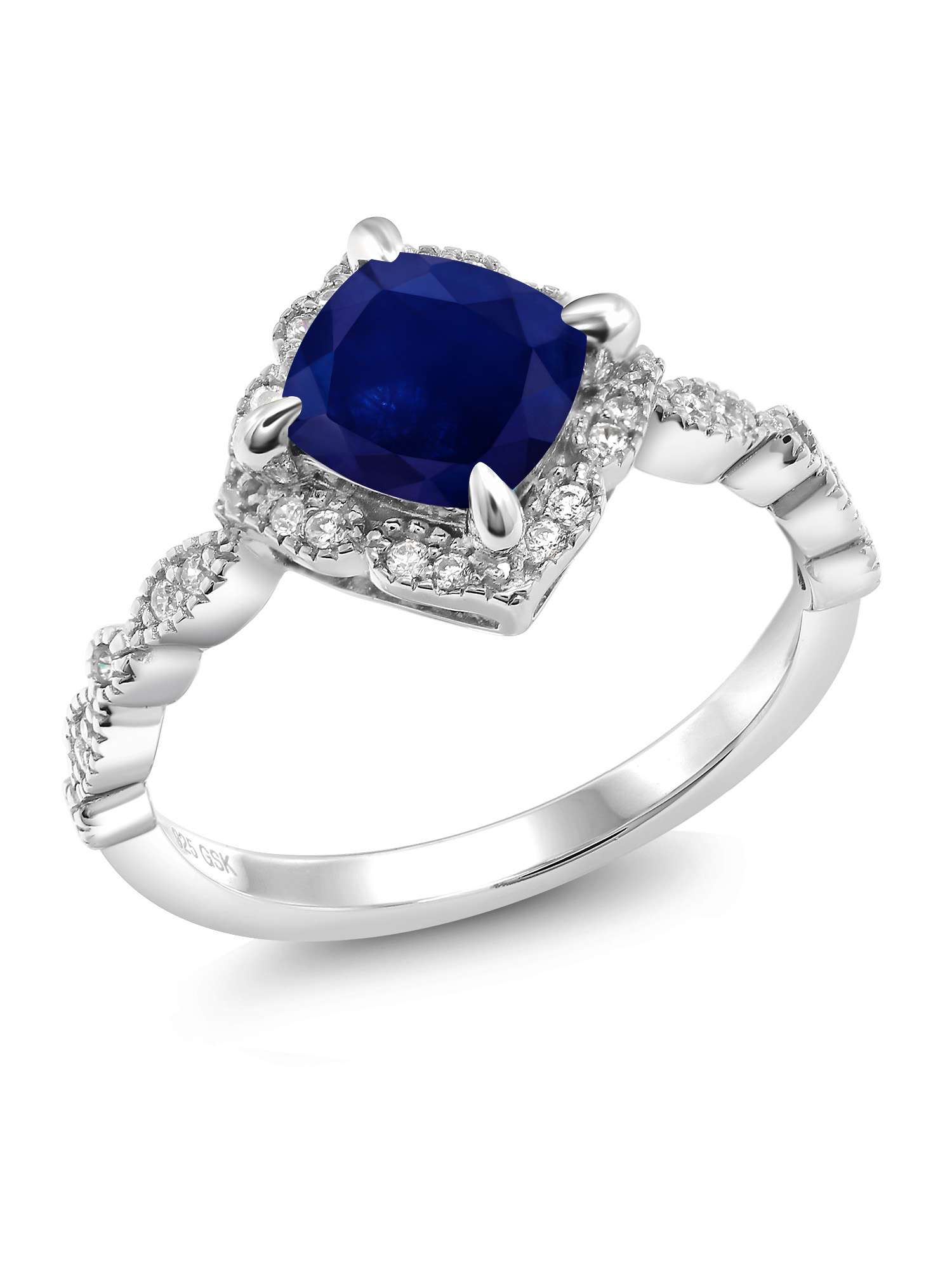 Gem Stone King 925 Sterling Silver Blue Sapphire and Moissanite ...