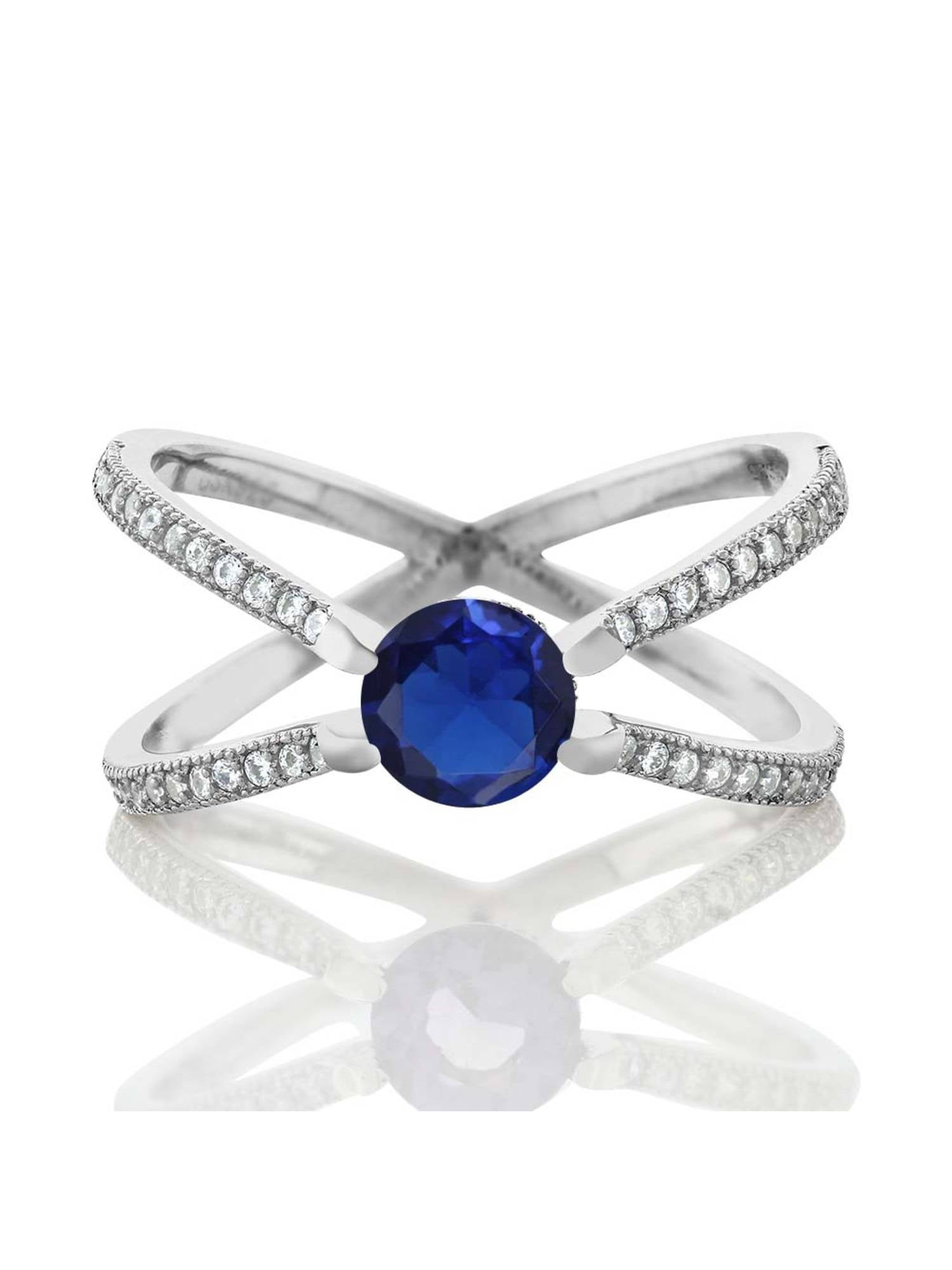 Gem Stone King 925 Sterling Silver Blue Simulated Sapphire Criss Cross ...