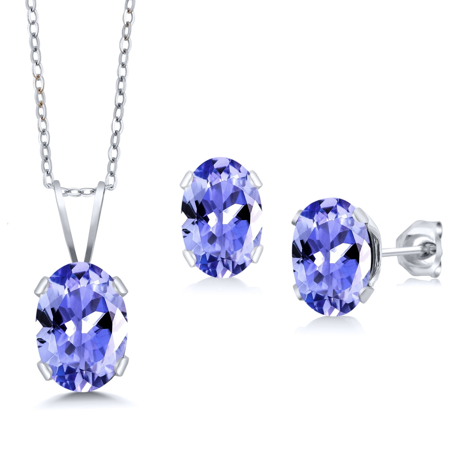 Gem Stone King 925 Sterling Silver Blue Tanzanite Pendant Earrings ...
