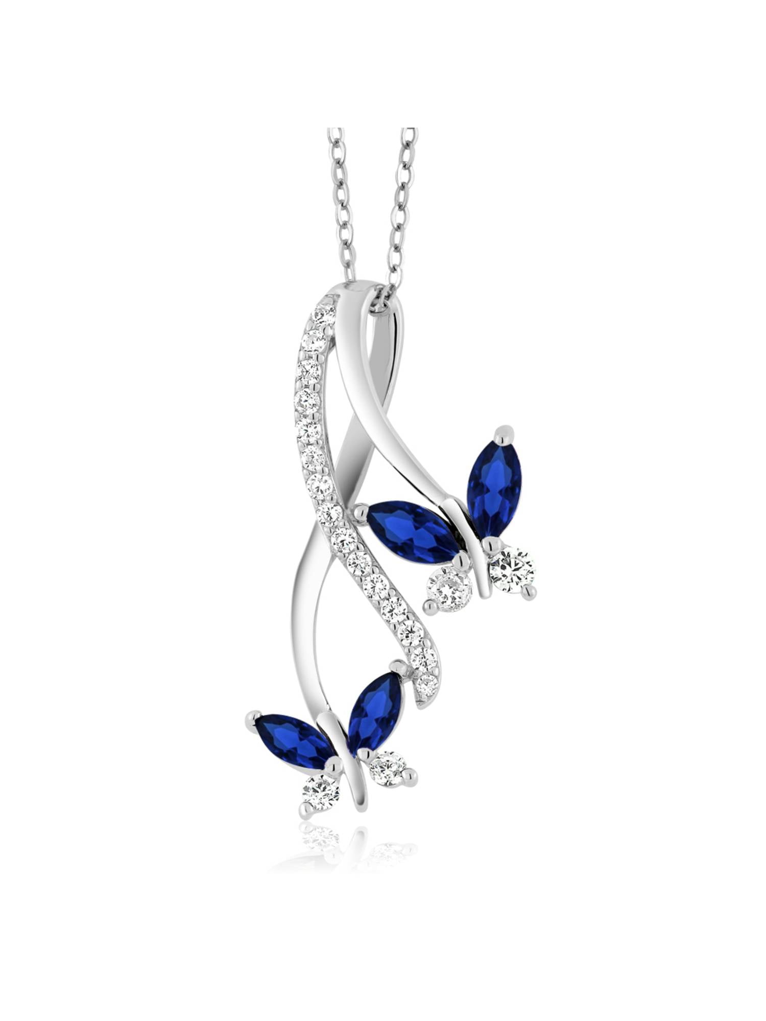 Gem Stone King 925 Sterling Silver Created Blue Sapphire Butterfly ...