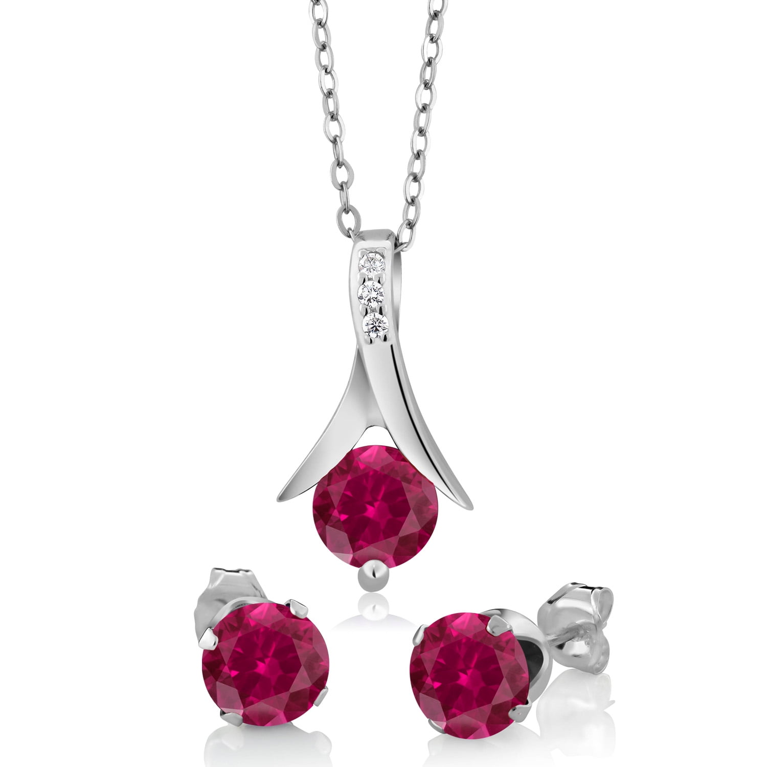 Gem Stone King 925 Sterling Silver Created Ruby Pendant and Earrings ...