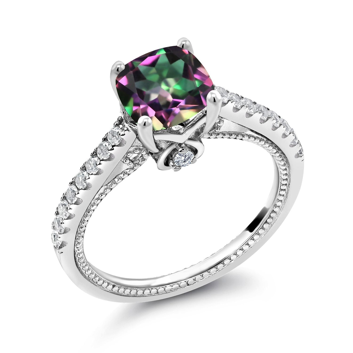 Gem Stone King 925 Sterling Silver Green Mystic Topaz and White Created ...