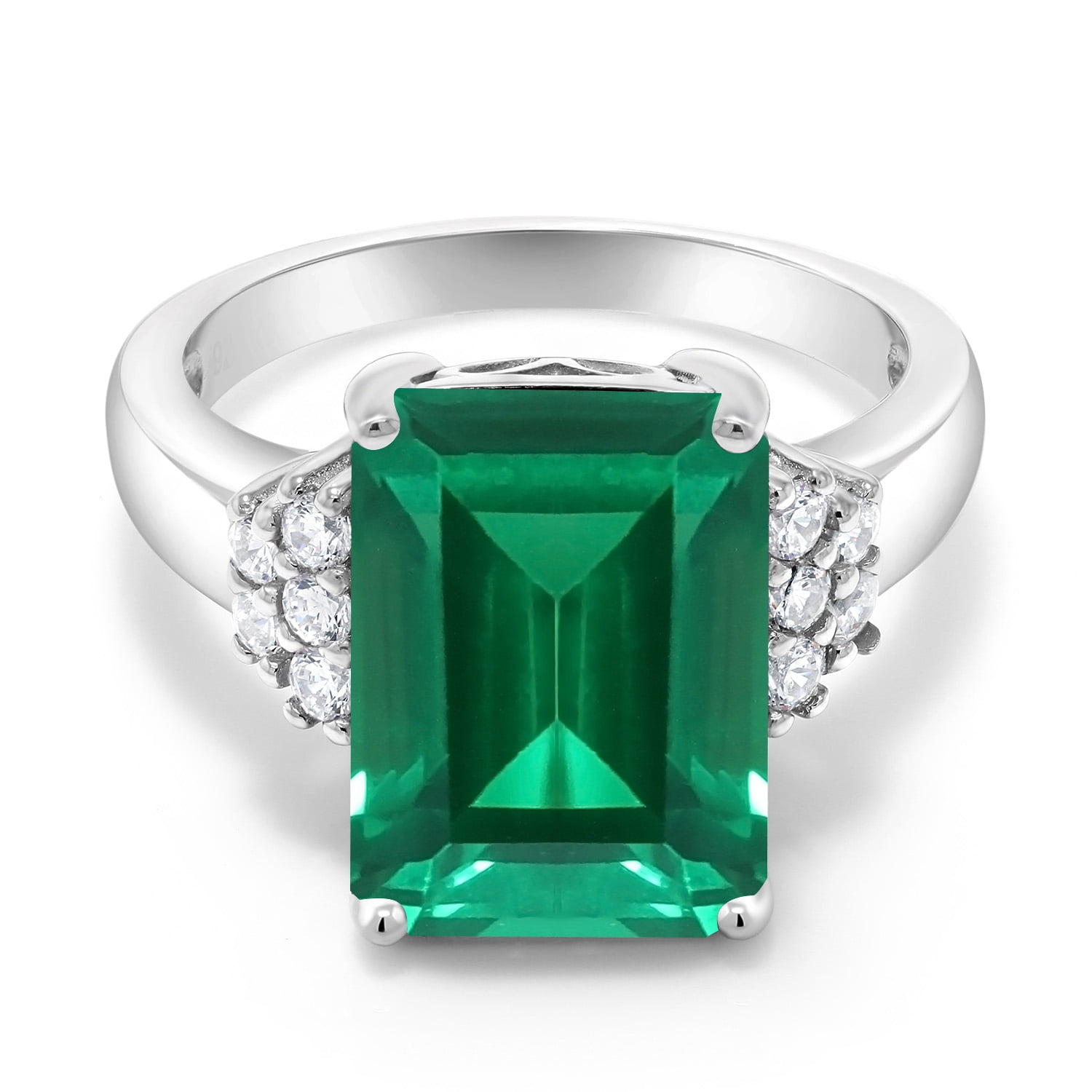 Gem Stone King 925 Sterling Silver Green Nano Emerald Ring for Women (6 ...