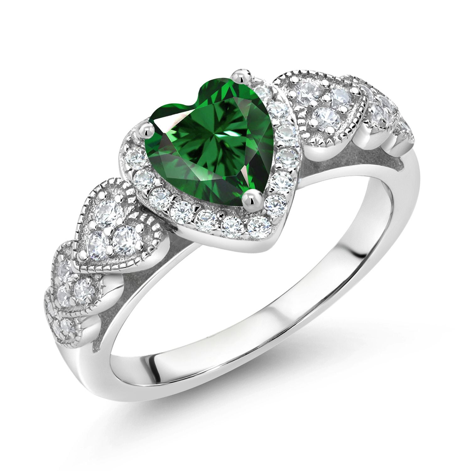 Gem Stone King 925 Sterling Silver Green Nano Emerald Ring for Women (1 ...