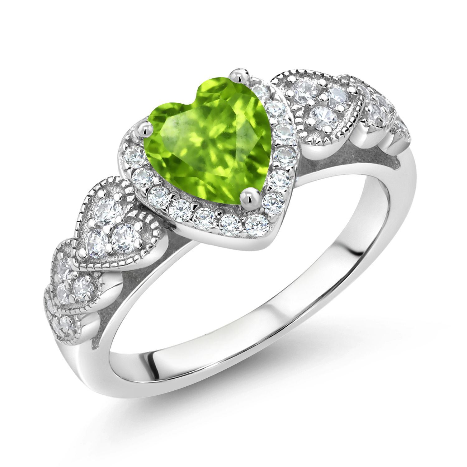 Gem Stone King 925 Sterling Silver Green Peridot Engagement Ring for Women (1.20 Cttw, Heart ...