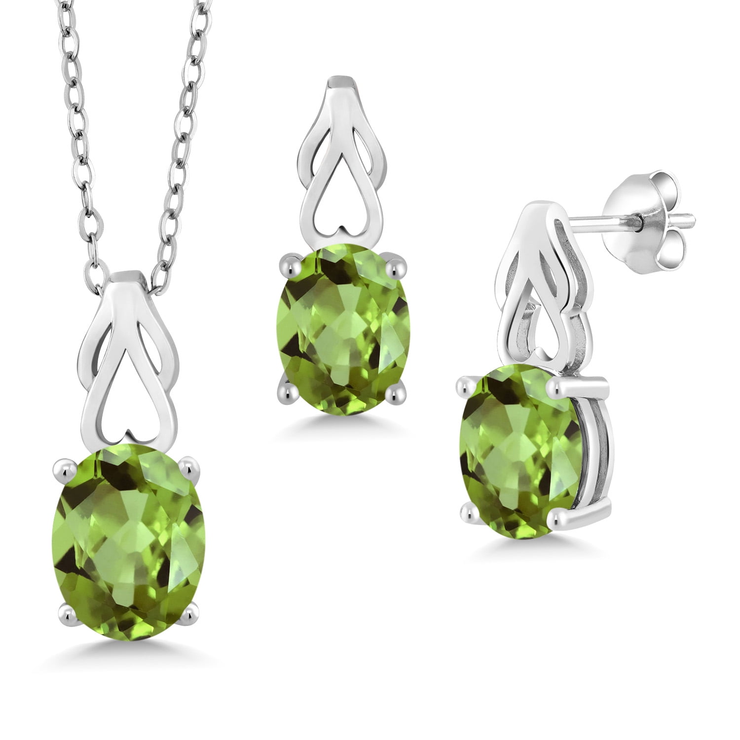 Gem Stone King 925 Sterling Silver Green Peridot Pendant and Earrings ...