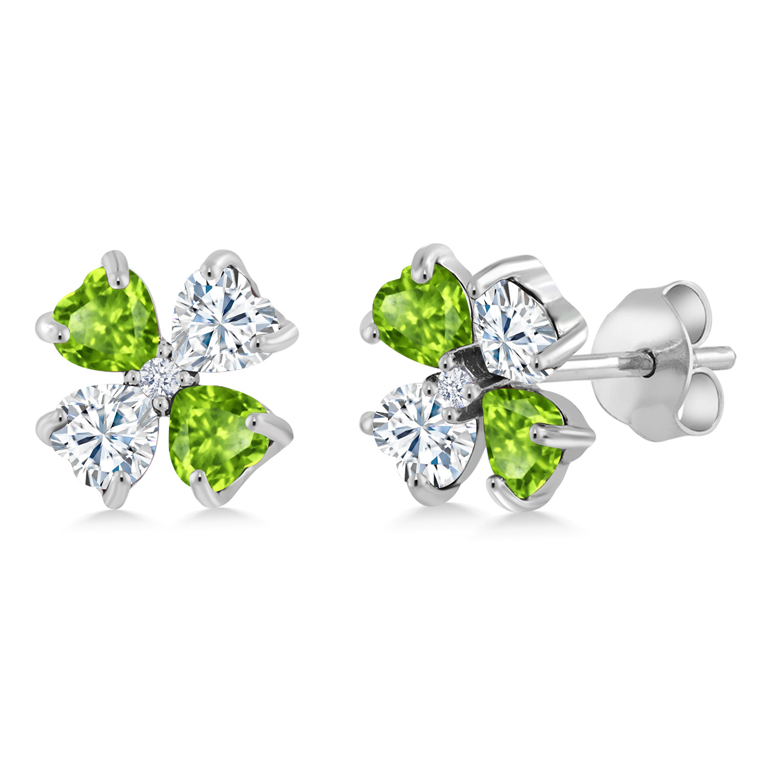 Gem Stone King 925 Sterling Silver Green Peridot and White Moissanite ...