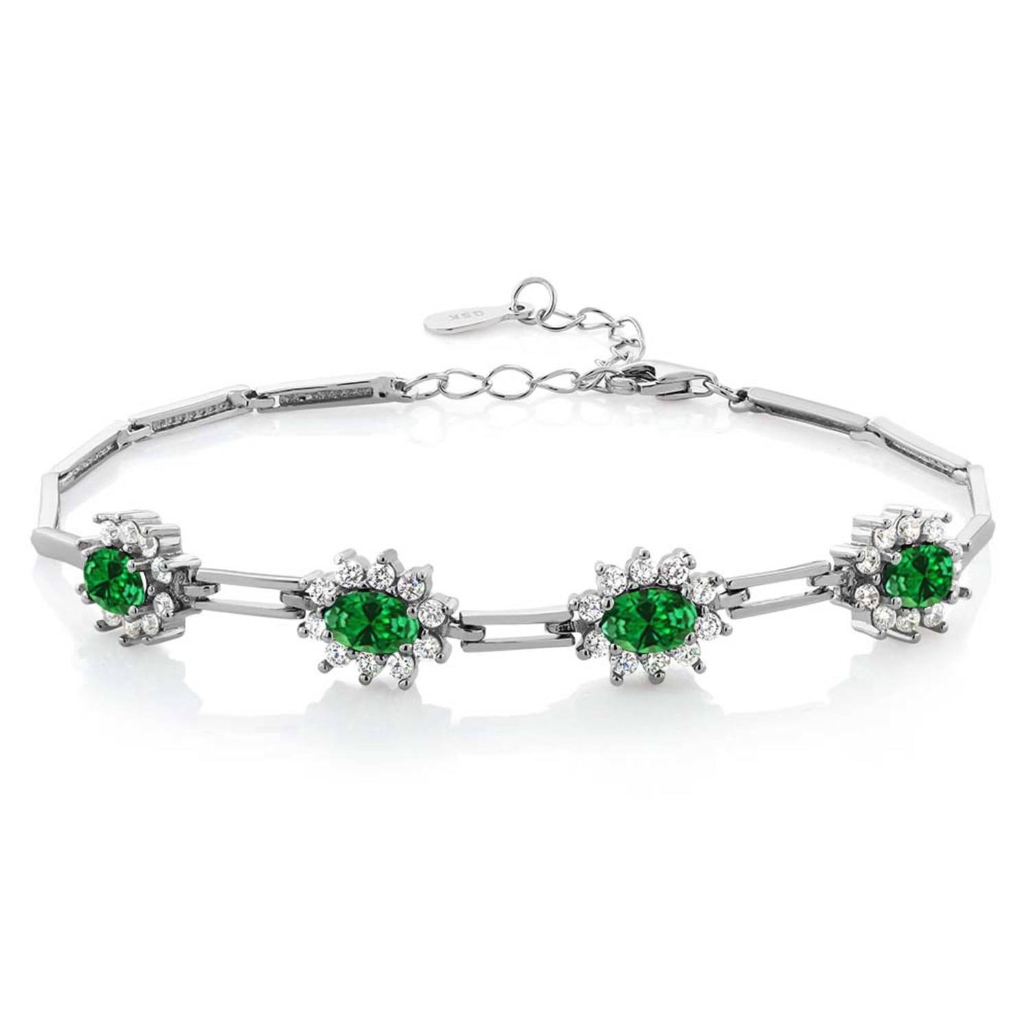 Gem Stone King 925 Sterling Silver Green Simulated Emerald Tennis ...