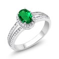 Gem Stone King 925 Sterling Silver Green Simulated Emerald Women Ring ...