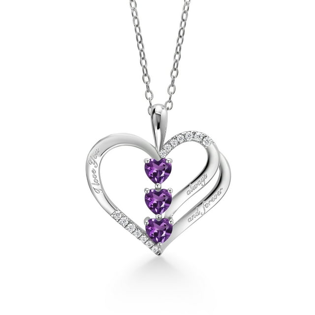 Gem Stone King 925 Sterling Silver Heart Pendant Amethyst and White ...