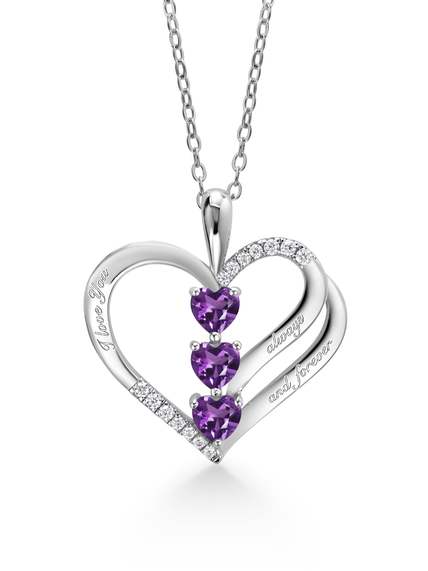 Gem Stone King 925 Sterling Silver Heart Shape Purple Amethyst and ...