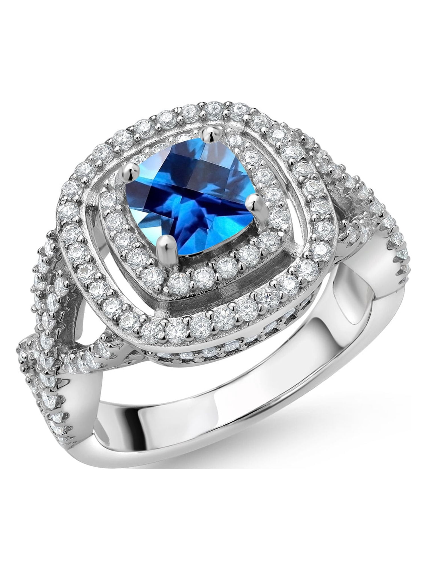 Gem Stone King 925 Sterling Silver Kashmir Blue Topaz and White ...