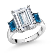 Gem Stone King 925 Sterling Silver White Created Sapphire Ring Set with ...