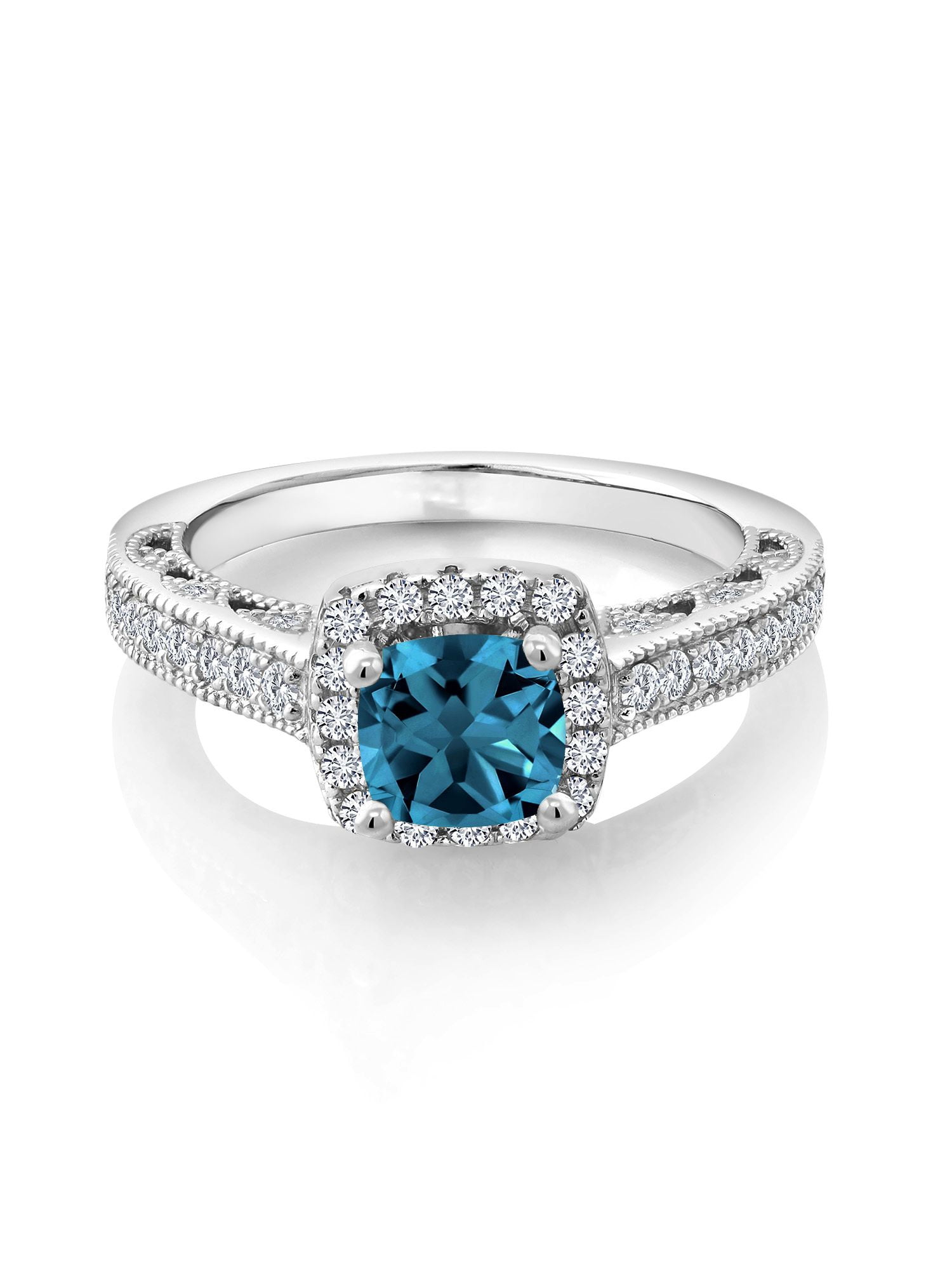 Gem Stone King 925 Sterling Silver London Blue Topaz and White Created ...