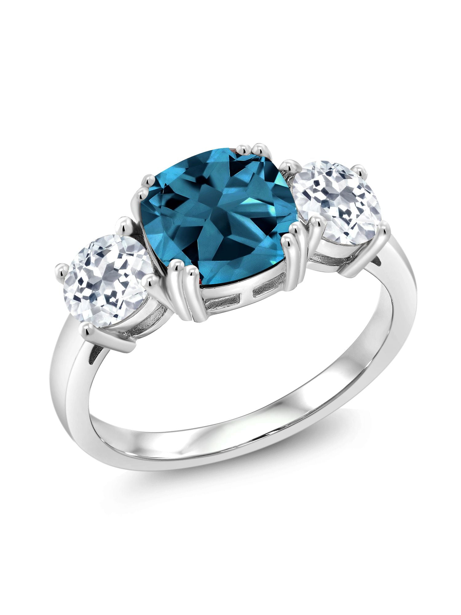 Gem Stone King 925 Sterling Silver London Blue Topaz and White Topaz 3 ...