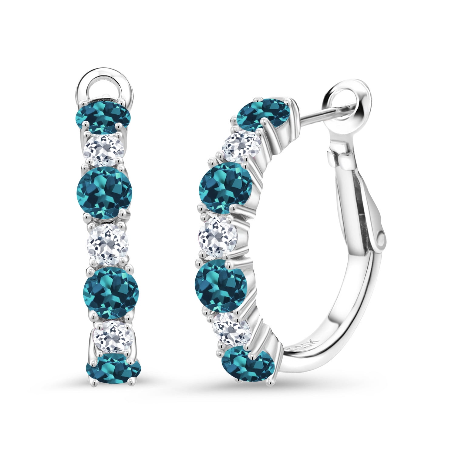 Gem Stone King 3.48 Cttw London Blue Topaz and White Topaz Hoop ...