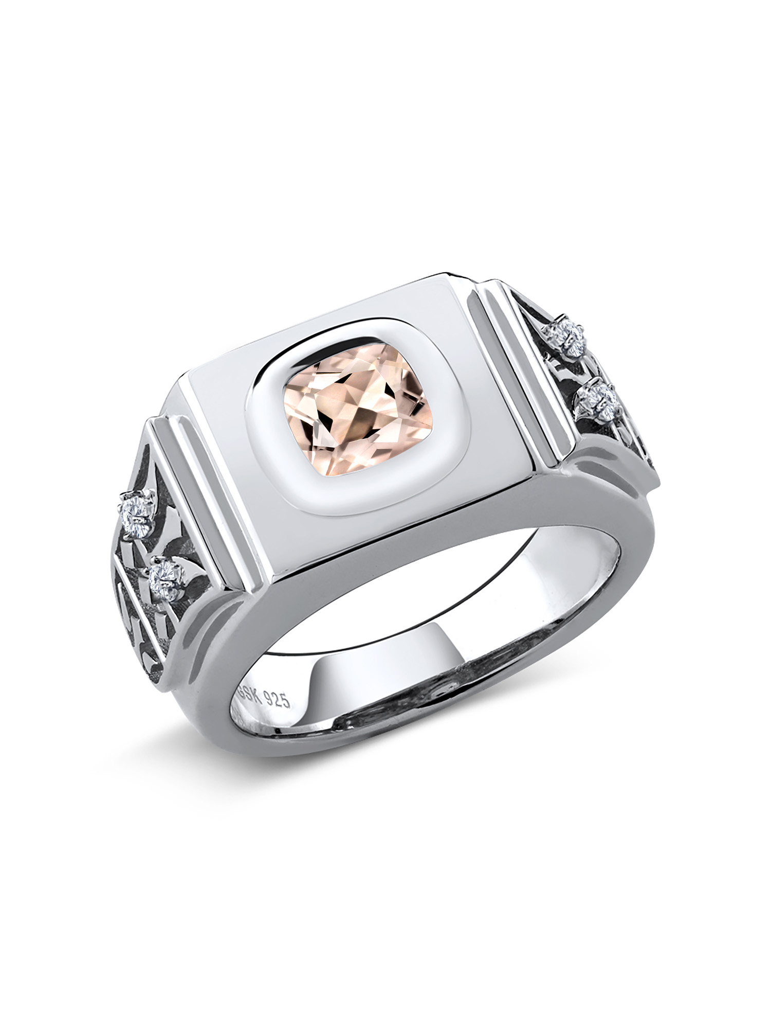 Gem Stone King 925 Sterling Silver Men's Ring Morganite Moissanite (1. ...