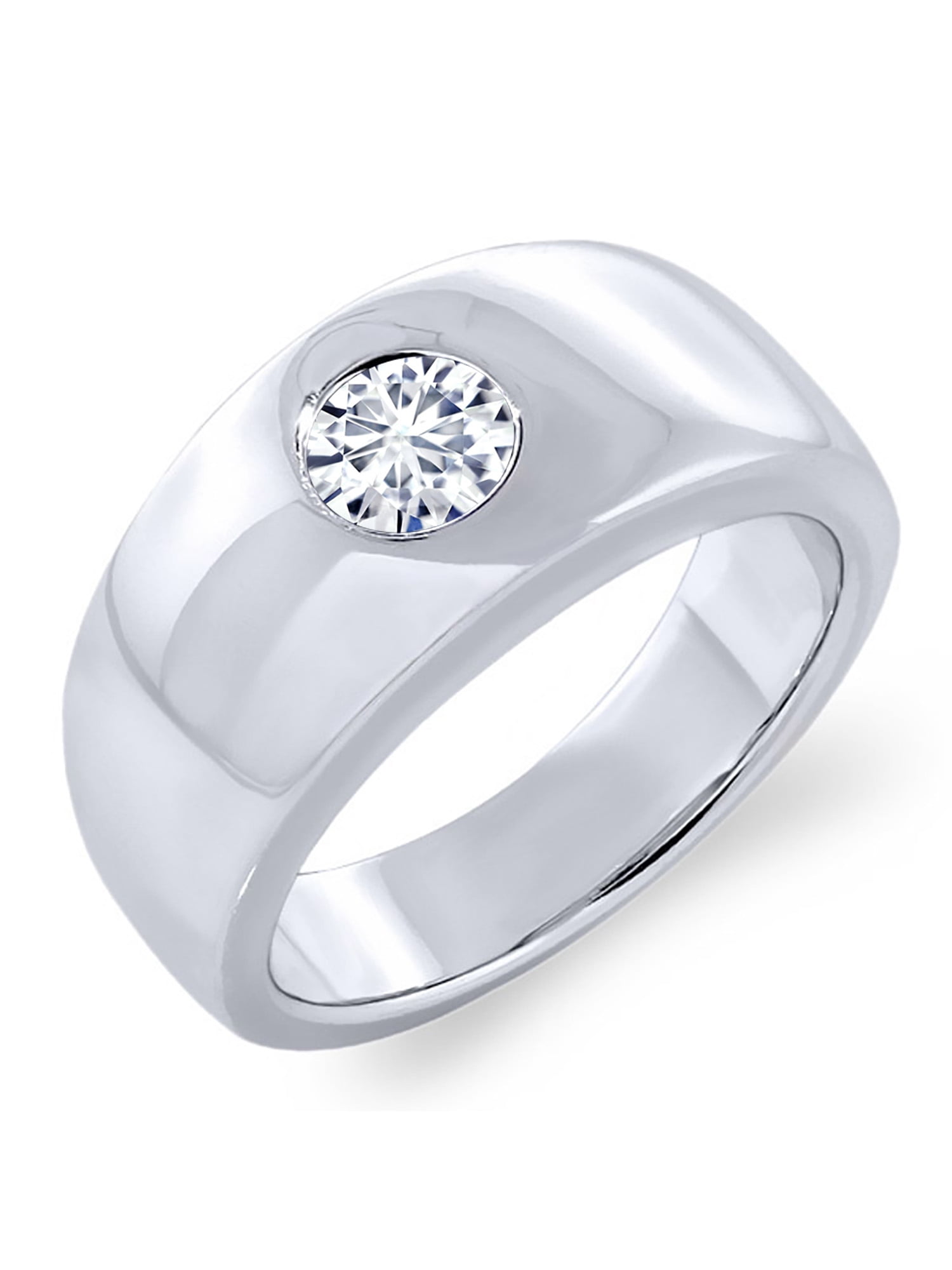 Gem Stone King 925 Sterling Silver White Moissanite Wide Solitaire Ring ...