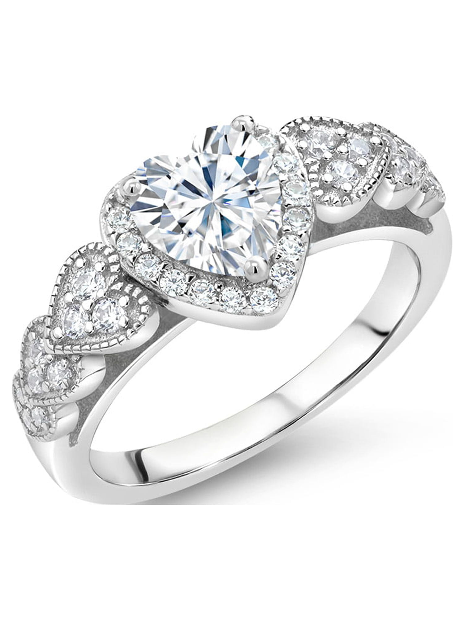 Gem Stone King 925 Sterling Silver Moissanite Heart Shape Ring for ...