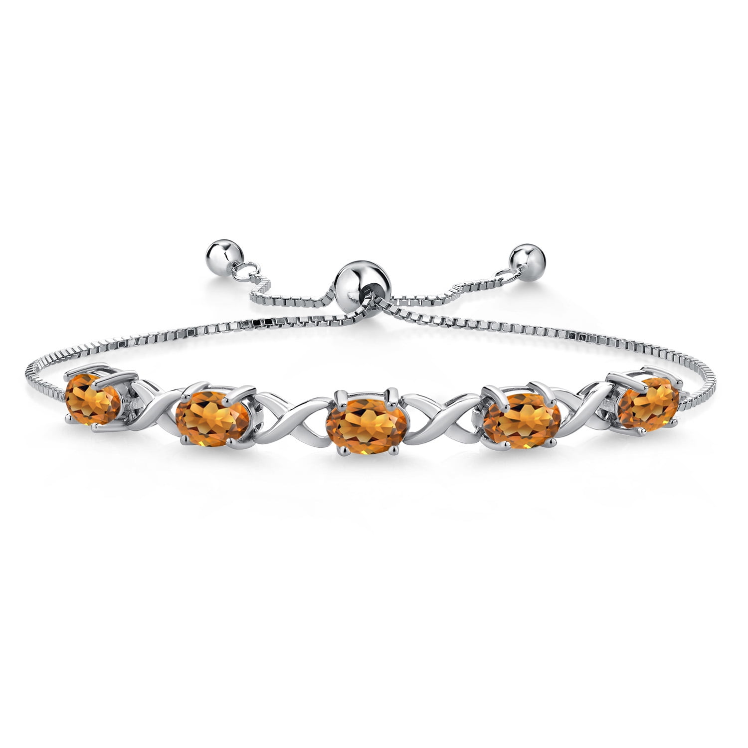 Gem Stone King 925 Sterling Silver Orange Red Madeira Citrine Bracelet ...