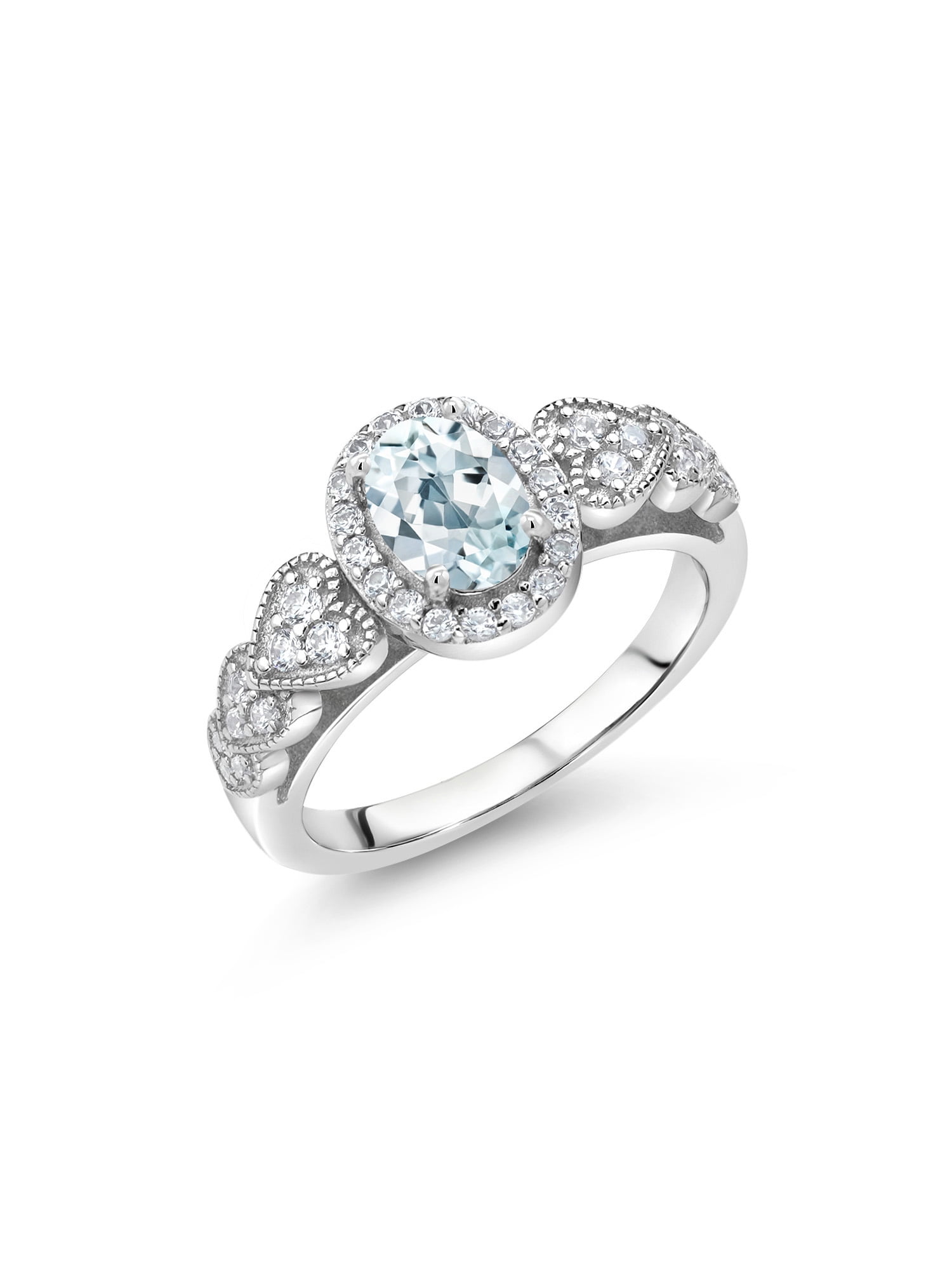 Gem Stone King 925 Sterling Silver Oval Sky Blue Aquamarine Engagement ...