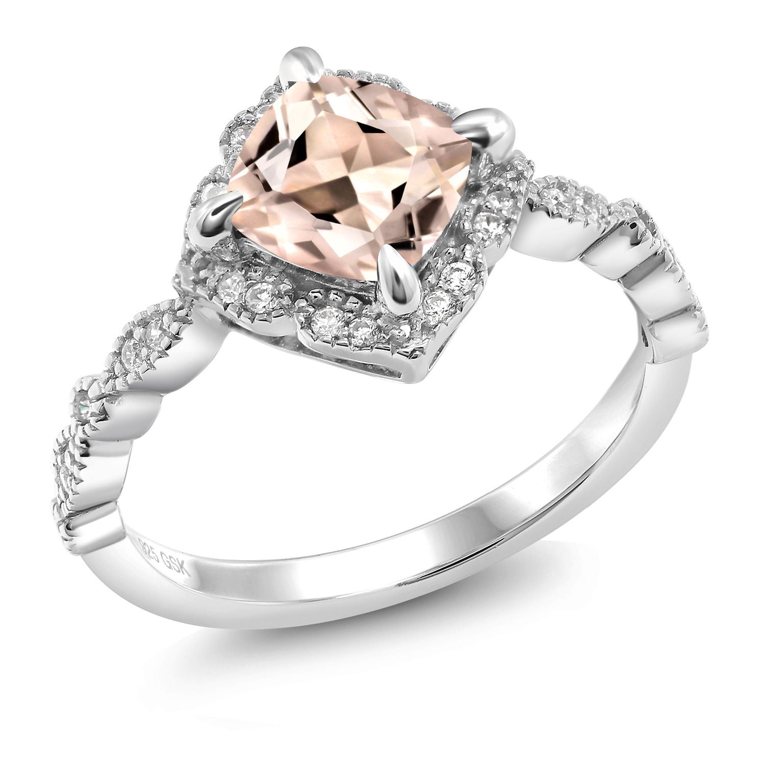 Gem Stone King 925 Sterling Silver Peach Morganite and Moissanite ...