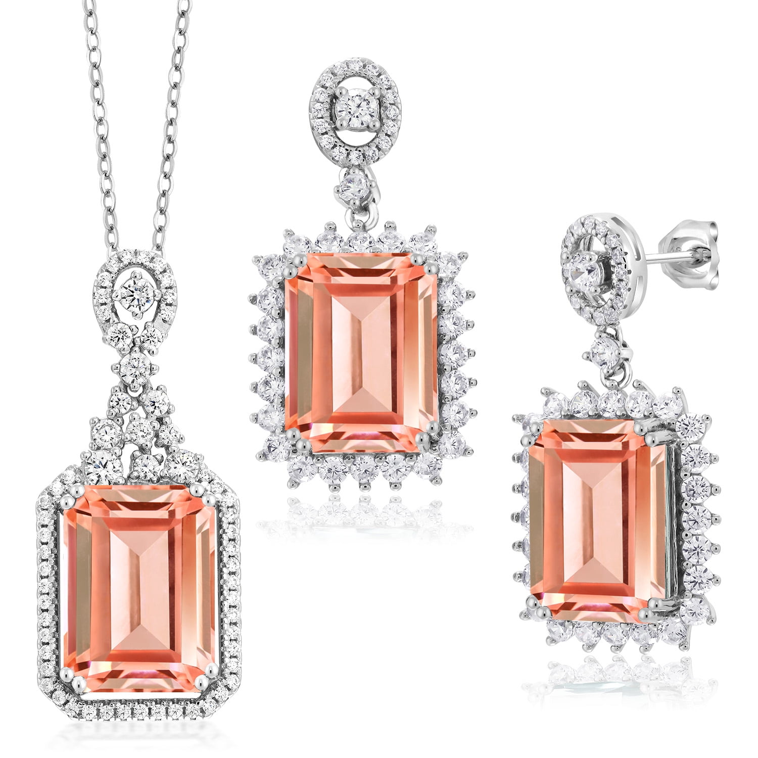 Gem Stone King 20.00 Cttw Peach Nano Morganite Pendant and Earrings ...