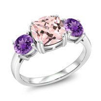 Gem Stone King 3.30 Cttw Purple Amethyst and White Topaz 3 Stone ...