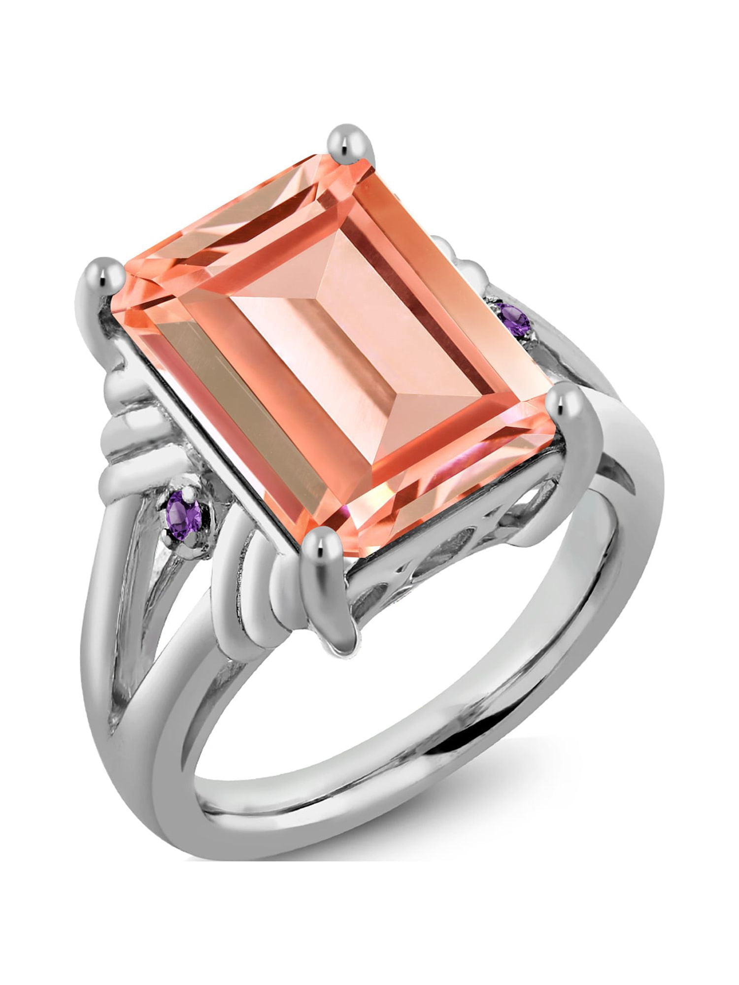 Gem Stone King 925 Sterling Silver Peach Nano Morganite and Purple ...