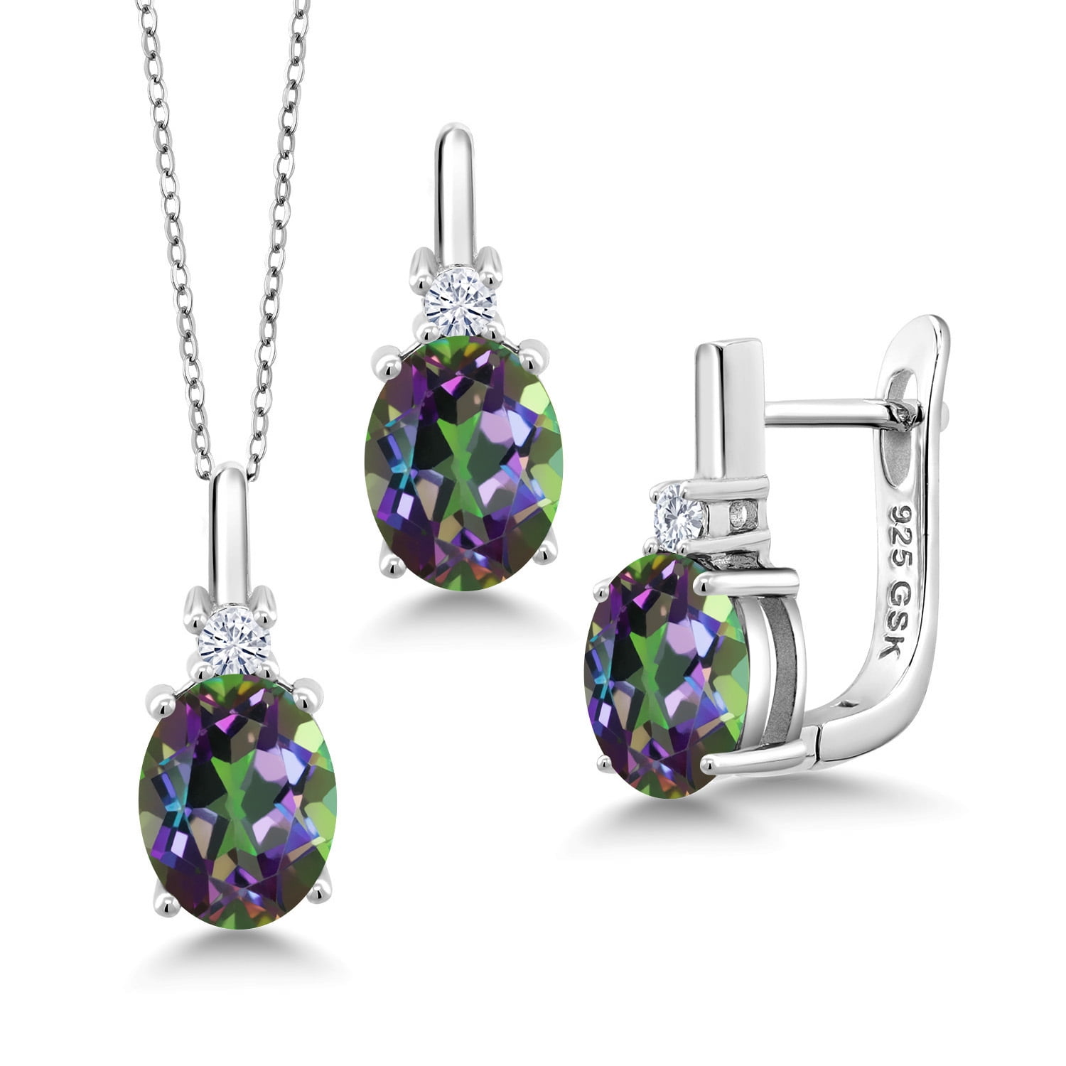 Gem Stone King 925 Sterling Silver Pendant and Earrings Jewelry Set ...
