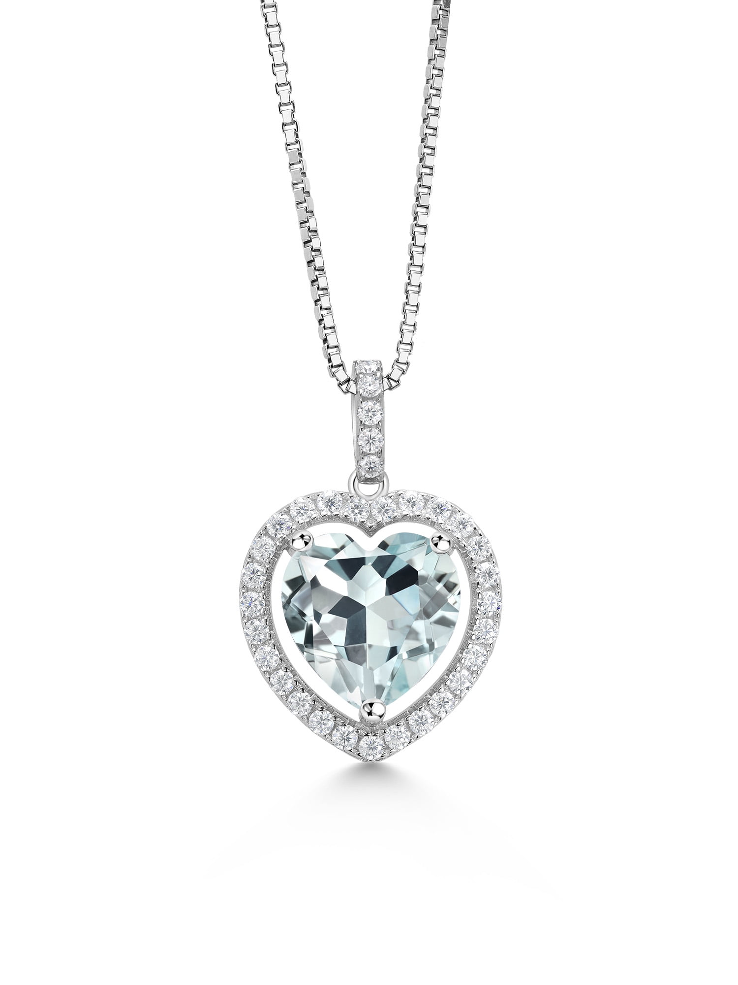 Gem Stone King 925 Sterling Silver Pendant with Chain Heart Shape Sky ...