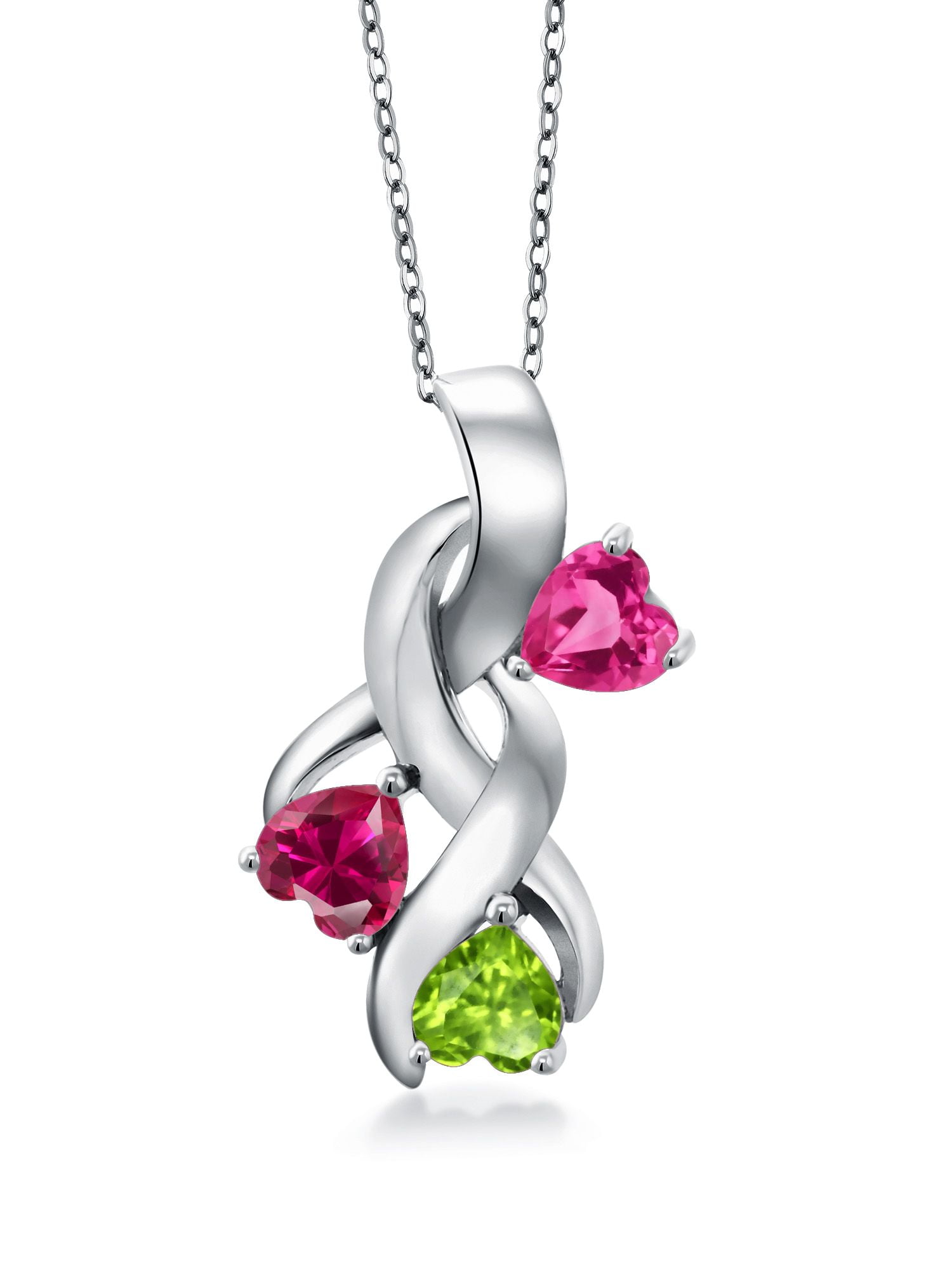 Gem Stone King 925 Sterling Silver Pink Created Sapphire and Red ...